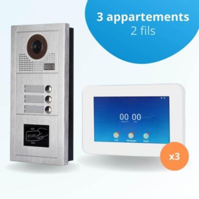 Portier interphone vidéo modern 2 fils - 3 appartements - 3 écrans ...