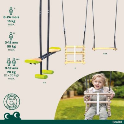Portique balançoire Pierre en bois traité carré 3 agrès Soulet