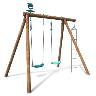 Portique en bois rond 3 agrès avec échelle TONKA