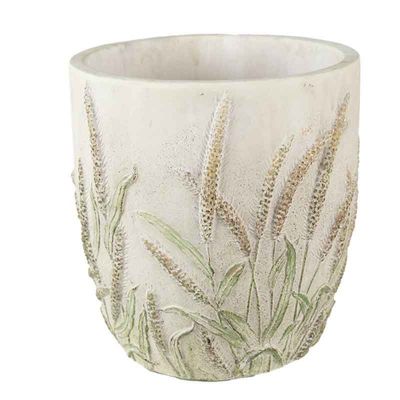 Pot de fleurs pierre tiges de blé beige vert 20x20cm