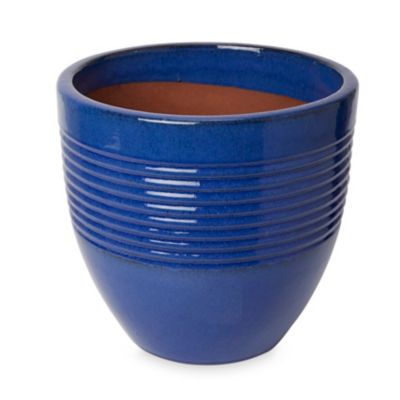 Pot rond céramique Blooma Tiwlip bleu à rayures ø33 x h.31 cm | Castorama
