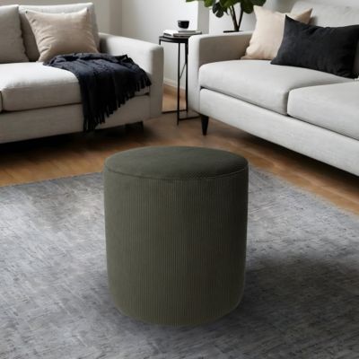 Pouf en velours côtelé vert kaki Ø33 x H.39 cm, JBY Création
