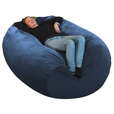 Pouf long géant déhoussable fausse fourrure bleu 160 cm