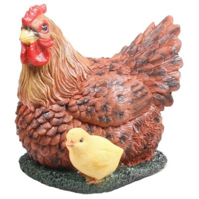 Poule couvant avec poussin en résine 17x23x19 cm | Castorama