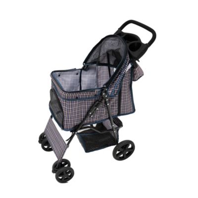 Poussette pour Animal de Compagnie et Sac Caddy Tartan Bleu
