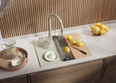 PRIMAGRAN Evier Cuisine en Granit Beige 62x50cm, Lavabo 1 bac + Kit de ...