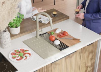 PRIMAGRAN Evier Cuisine en Granit Beige 62x50cm, Lavabo 1 bac + Kit de ...