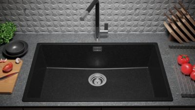 PRIMAGRAN Evier Cuisine en Granit Graphite 76x47cm, Lavabo 1 bac + Kit ...