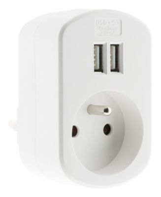 Prise 16A 2P+T + 2 ports USB 3,4A - Blanc - Zenitech