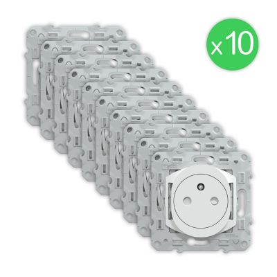 Prise 2 pôles + terre Schneider Electric Ovalis blanc à compléter 10 pièces
