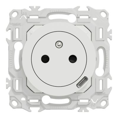 Prise 2P+T affleurante + chargeur USB-C 18W Power Delivery, blanc craie ...