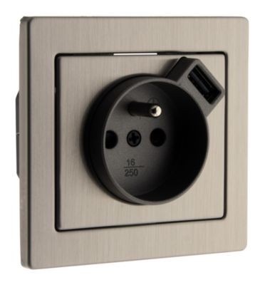 Prise 2P+T + USB encastrable Inox Art'Flat - Zenitech