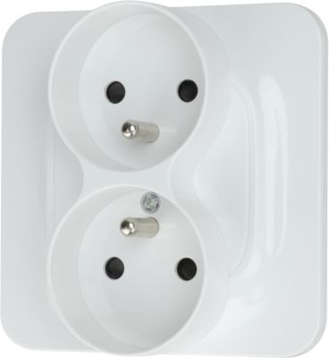 Prise double avec terre Jacobsen Kennet blanc complet