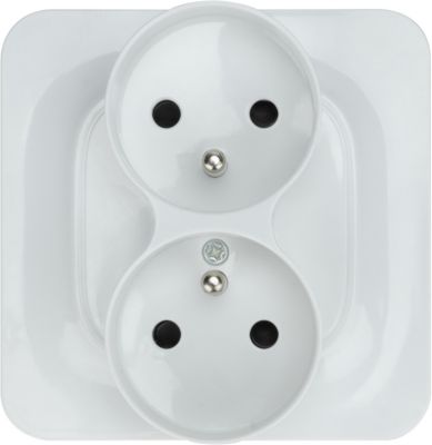 Prise double avec terre Jacobsen Kennet blanc complet