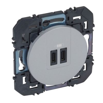 Prise double USB-C Legrand Dooxie aluminium carrée | Castorama