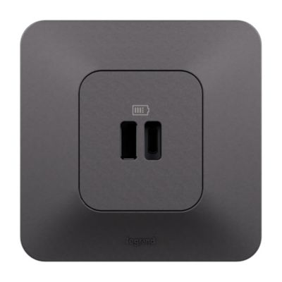 Prise double USB Neptune Type-A+C 15W noir, bornes automatiques, Legrand