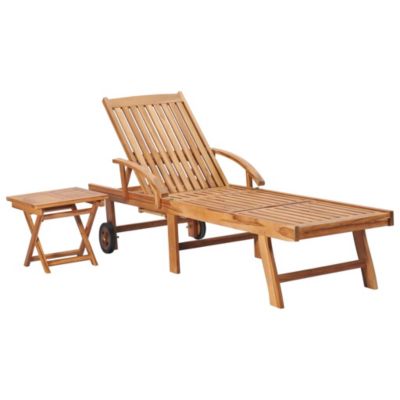 Prolenta Premium - Chaise longue avec table et coussin Bois de teck solide