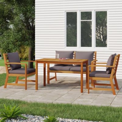 Prolenta Premium - Ensemble à manger de jardin 4 pcs coussins Bois acacia