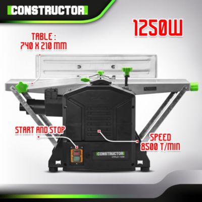 Rabot dégauchisseuse 1250W - Largeur 204mm, Hauteur 120mm - 8500 tr/min