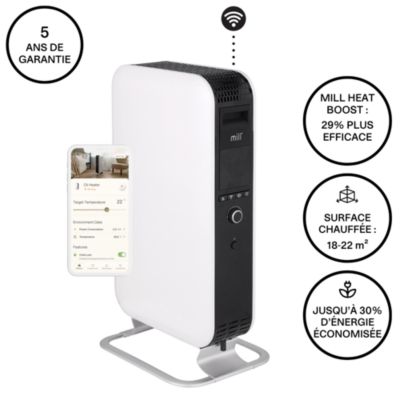 Radiateur à bain d'huile connecté 1500 W, pour 22 m², blanc et noir, l ...