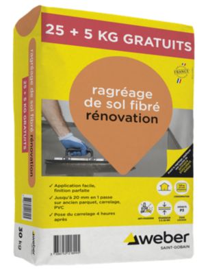 Ragréage de sol fibré rénovation Weber 25+5kg