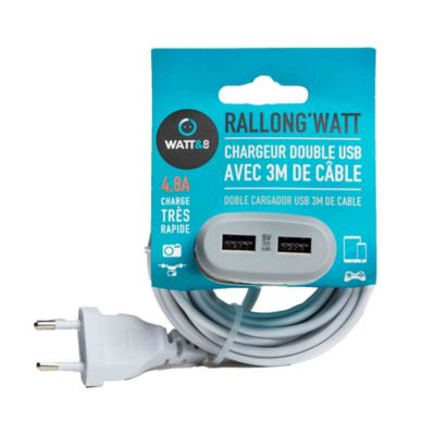 Rallonge 2 ports USB rapide 3m Watt&Co