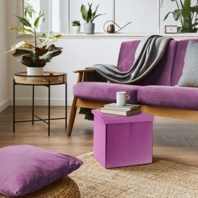 Rebecca Mobili Pouf Boite de rangement Carre Synthetique Violet Design ...