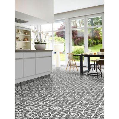Revêtement sol PVC Plaza effet carreau de ciment noir et blanc 4m ...