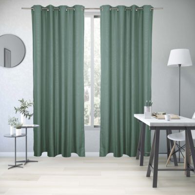Rideau GoodHome effet lin vert H.260 x l.140 cm