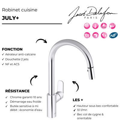 Robinet cuisine avec douchette extractible JACOB DELAFON July+ col de ...