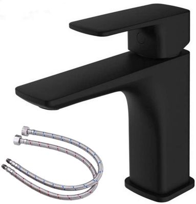 Robinet de lavabo Pistolet de lavabo anti éclaboussures Noir avec tuyau d'arrivée d'eau de 60 cm