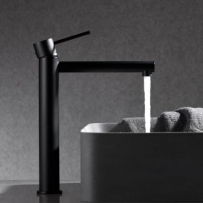 Robinet Mitigeur Monocommande STICK pour Lavabo Version Haute Noir Mat