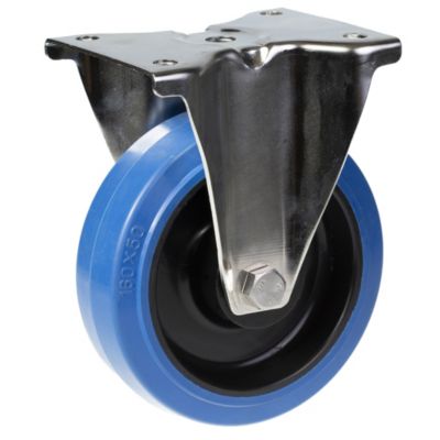 Roulette fixe en acier inoxydable de 160 mm avec bande élastique bleue ...