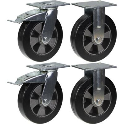 Roulettes de 200 mm (8") en caoutchouc noir, avec frein et roue fixe ...
