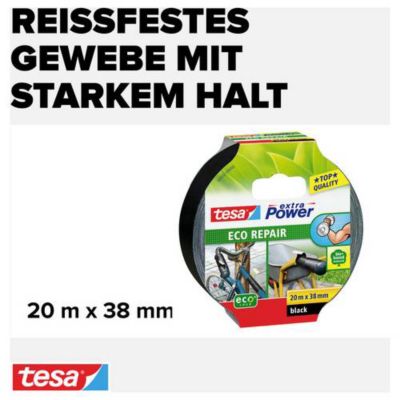 Ruban adhésif toile9 tesaae Extra Power ECOLOGO 56432 noir 38 mm x 20 m