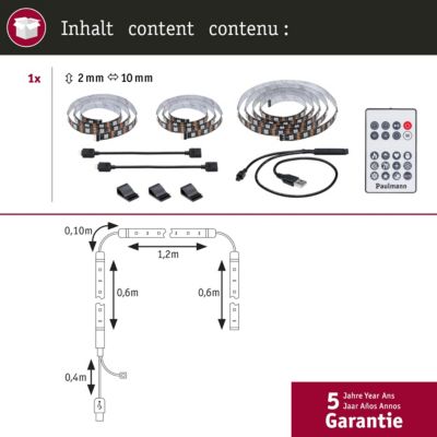 Ruban LED TV 65 pouces 2,4 m RGB USB, 60 LED/m, 4 W, télécommande IR