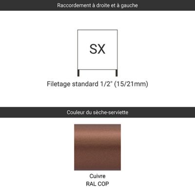 Sèche-serviette eau chaude cuivré de 1700mm de haut et 500mm de large ...