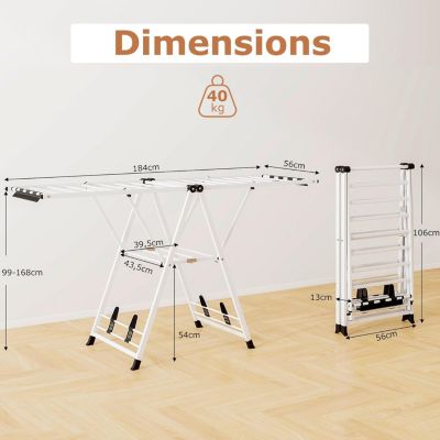 Séchoir à Linge Pliante, avec Ailes Latérales Hauteur Réglable, 20 ...