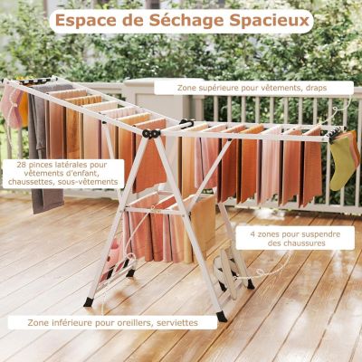 Séchoir à Linge Pliante, avec Ailes Latérales Hauteur Réglable, 20 ...