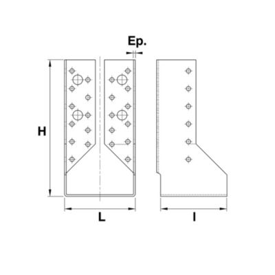 Sabot de poutre ailes intérieures acier L.46 x P. 46 cm Afbat