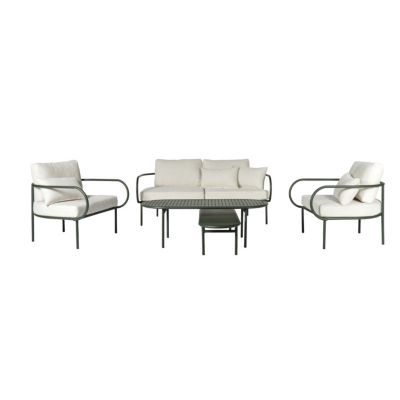 Salon bas de jardin 4 personnes aluminium Aura vert foncé Arcane