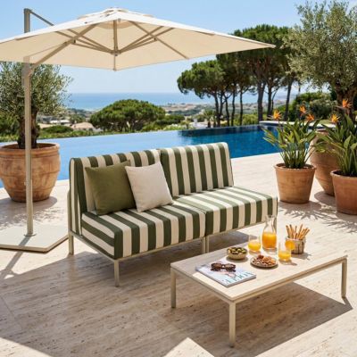 Salon de jardin bas modulable rayé 2 places vert kaki Patio Oviala