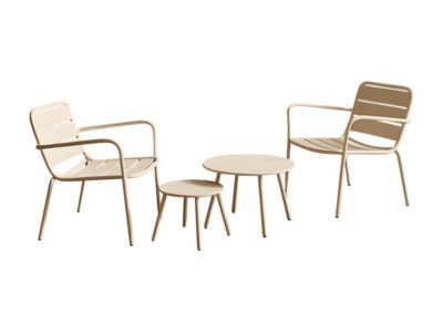 Salon de jardin en métal - 2 fauteuils bas empilables et tables gigognes - Beige - MIRMANDE de ...