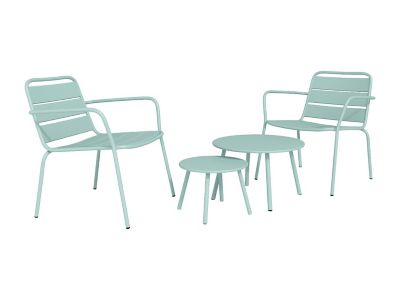 Salon de jardin en métal - 2 fauteuils bas empilables et tables ...