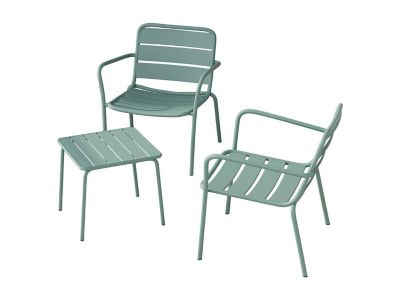 Salon de jardin en métal - 2 fauteuils bas empilables et une table d ...