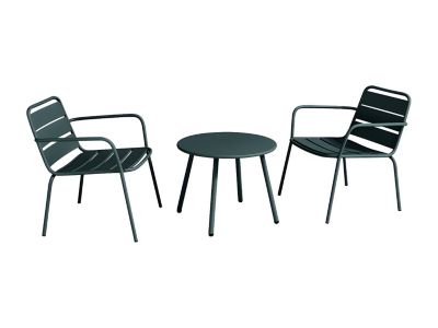 Salon de jardin en métal - 2 fauteuils bas empilables et une table d ...