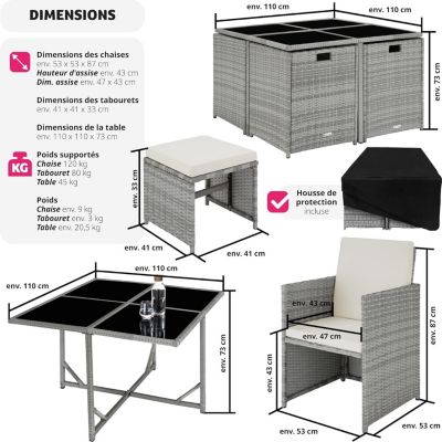 Salon Jardin Gris Clair Table de Jardin 4 Chaises Confortables 4 ...