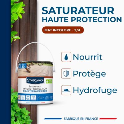 Saturateur extérieur haute protection terrasses bois Starwax incolore 2,5L