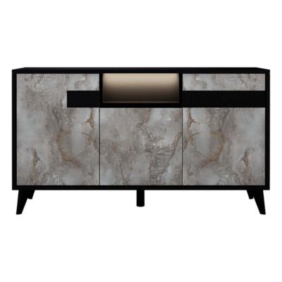 SEATTLE - Buffet 3 Portes Noir et Effet Métal Oxydé avec Leds | Castorama