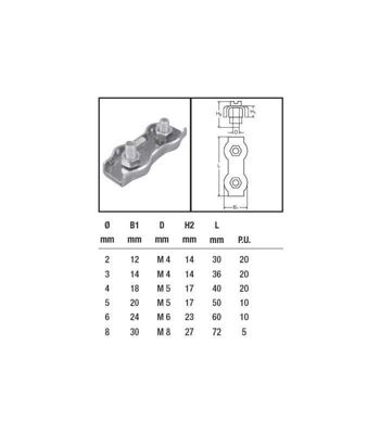 Serre cable double inox A4. Garde corps, maritime, levage